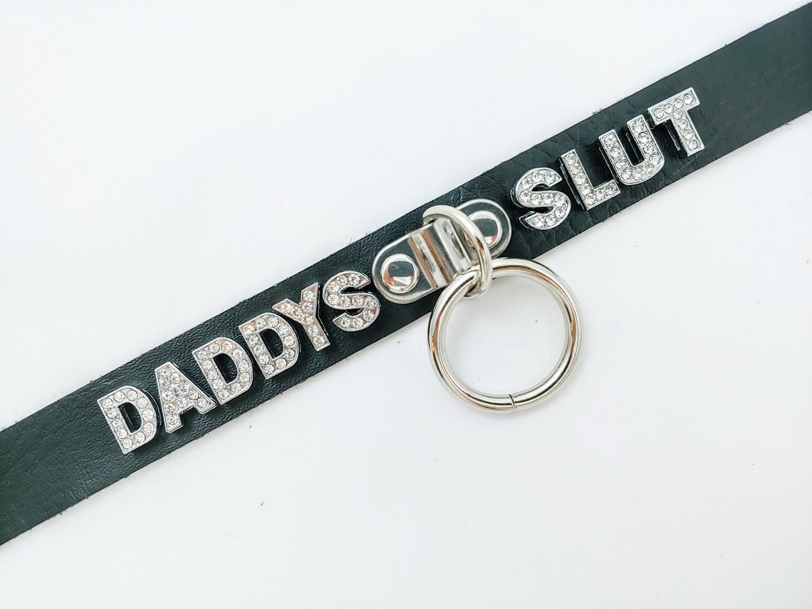 Daddys Slut Rhinestone Mature Bdsm Collar Fetish Kinky Ddlg Etsy