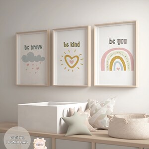 Be Brave, Be Kind, Be You Set of 3 Nursery Wall Art Prints, Pastel ...