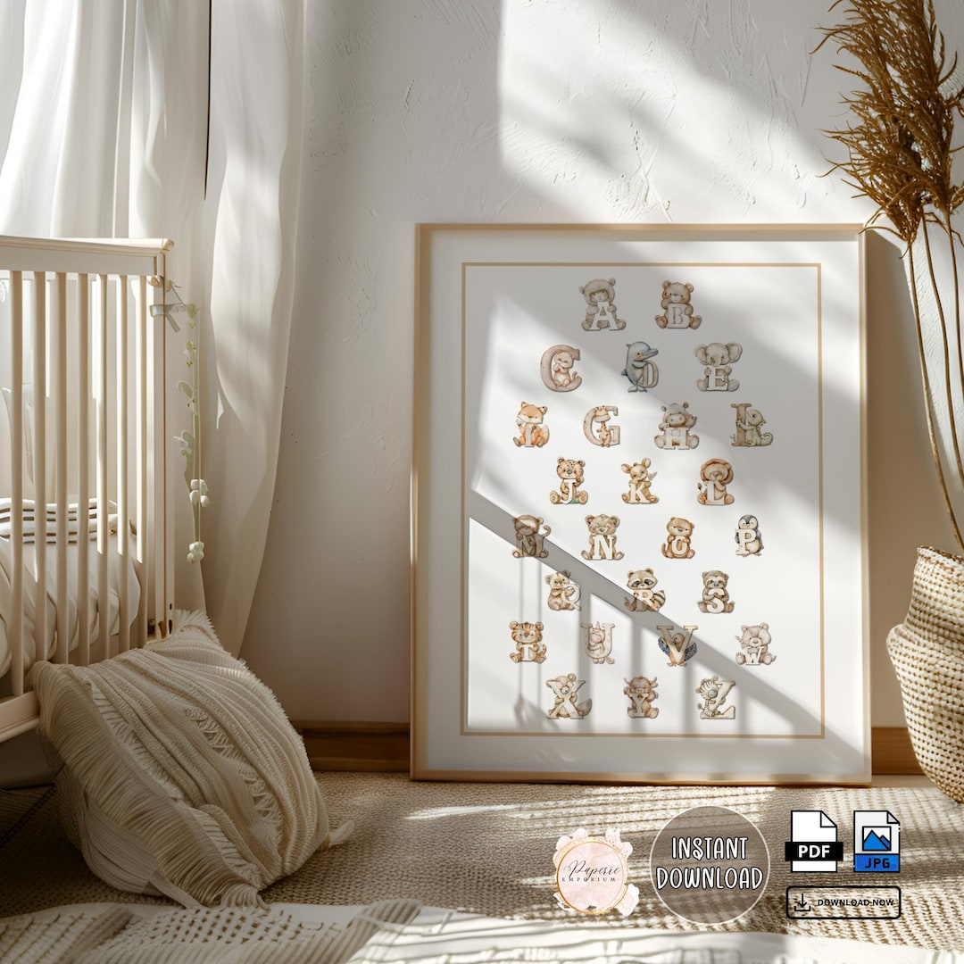 Watercolor ABC Nursery Animals Print, Digital Kids Wall Art, 300 DPI ...
