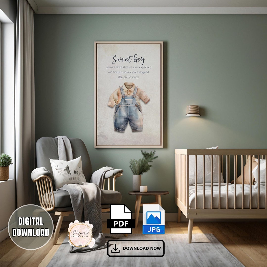 Watercolor Boho Boys Nursery Wall Art, Overalls and Flannel, Kid's Room ...