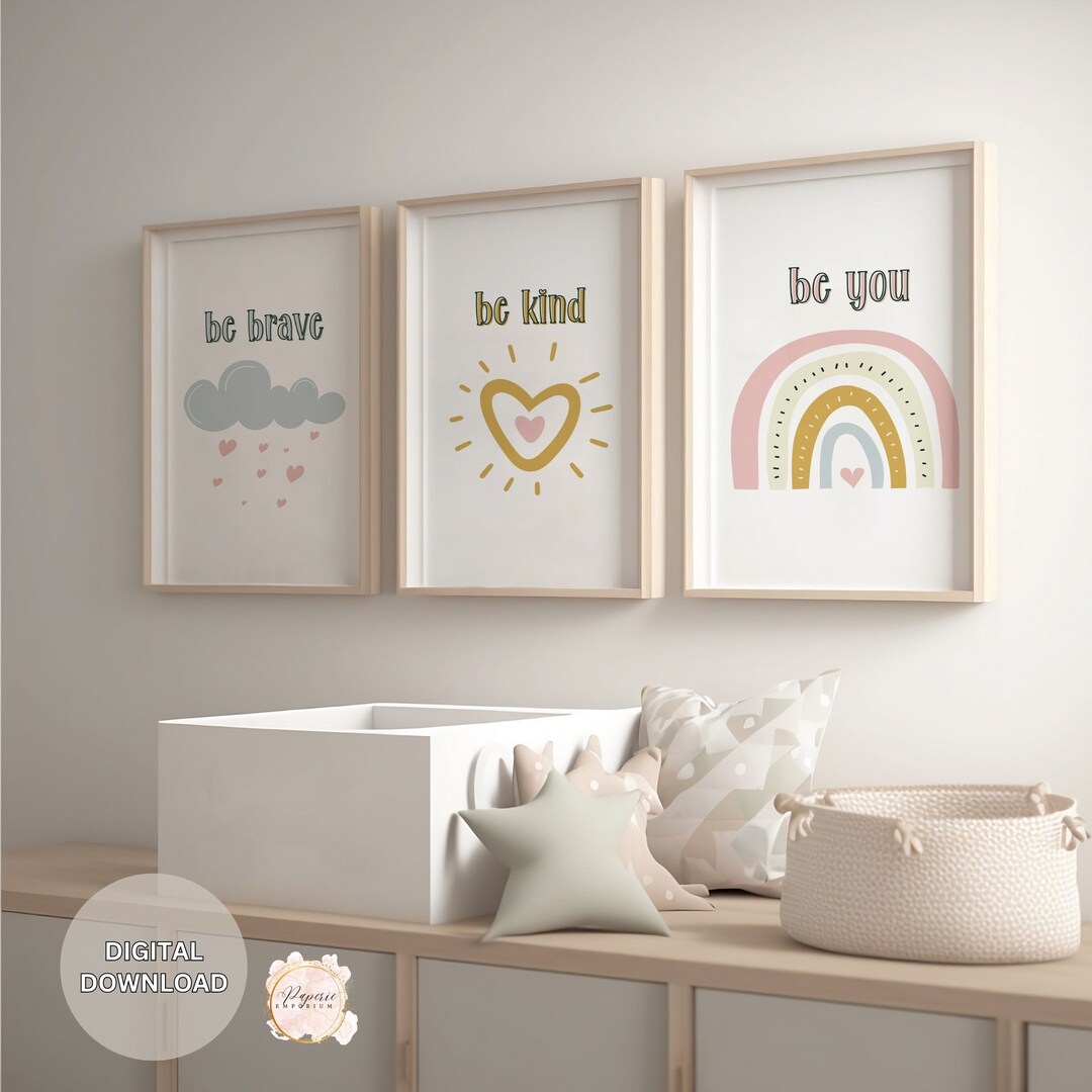 Be Brave, Be Kind, Be You Set of 3 Nursery Wall Art Prints, Pastel ...