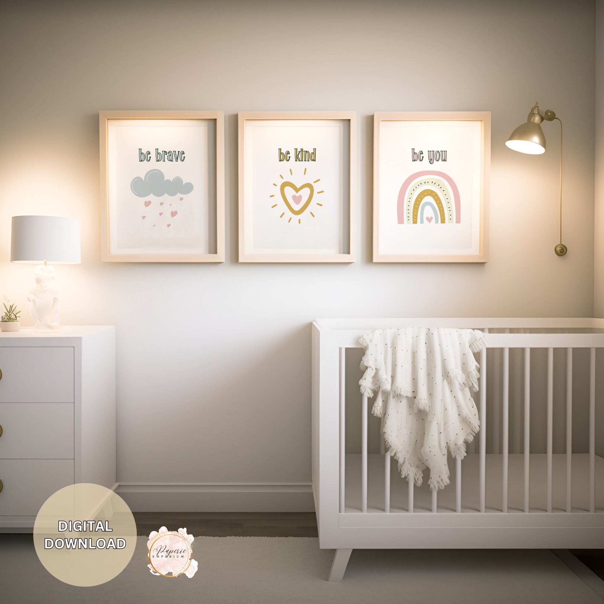 Be Brave, Be Kind, Be You Set of 3 Nursery Wall Art Prints, Pastel ...