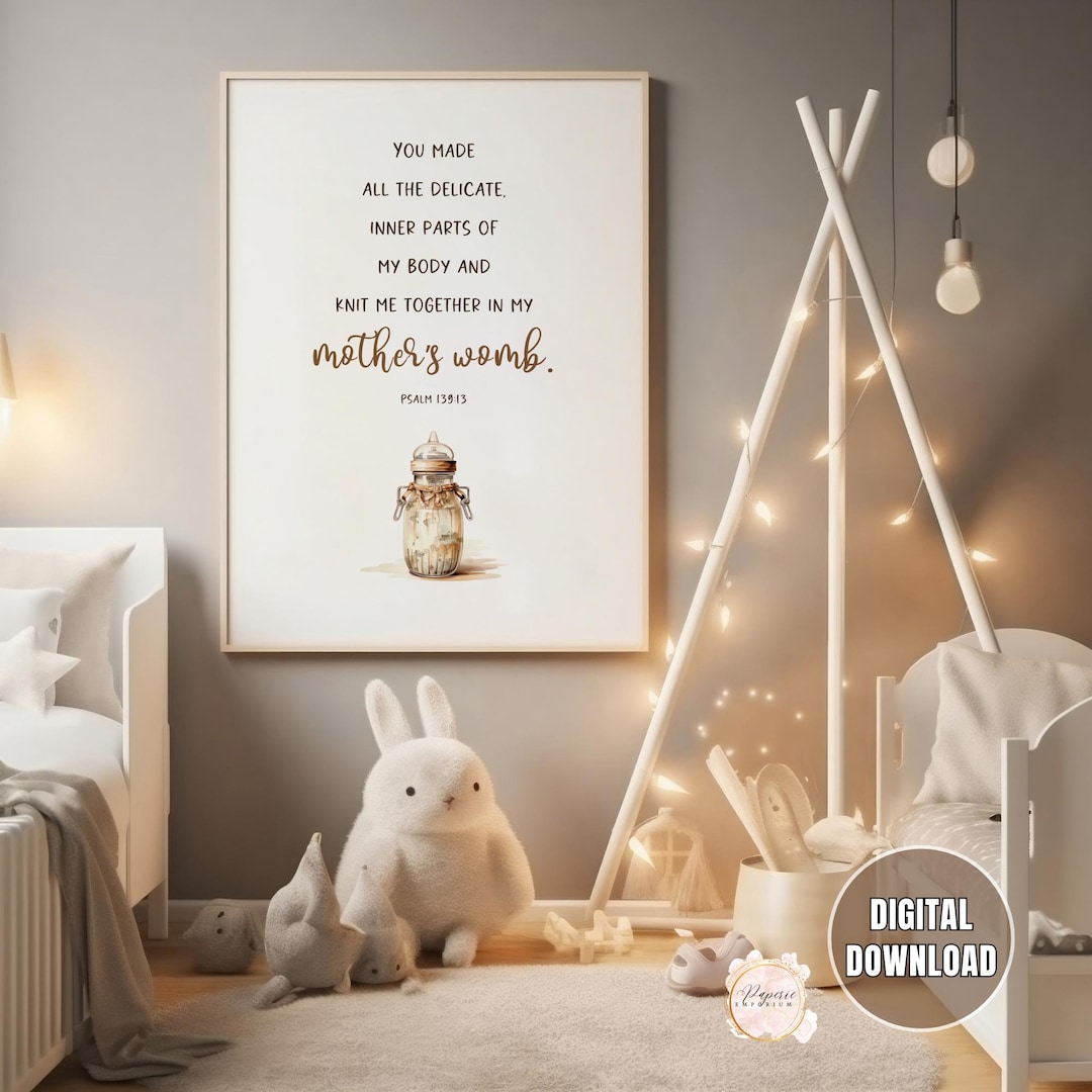 Biblical Nursery Wall Art, Psalm 139:13 Nursery Wall Decor, Vintage ...