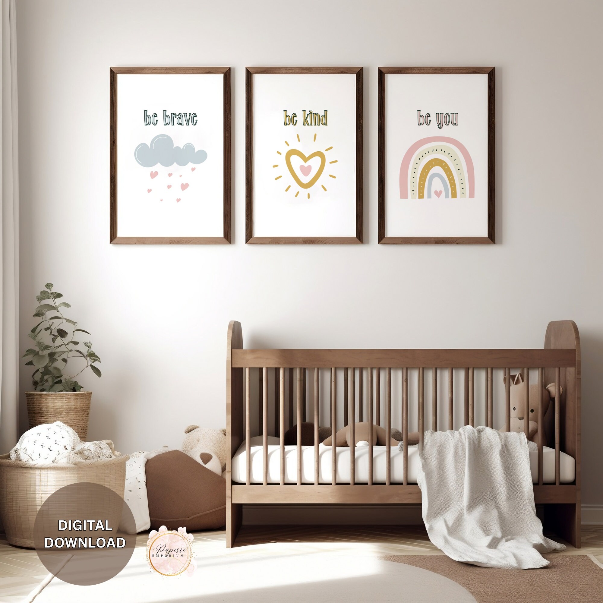 Be Brave, Be Kind, Be You Set of 3 Nursery Wall Art Prints, Pastel ...