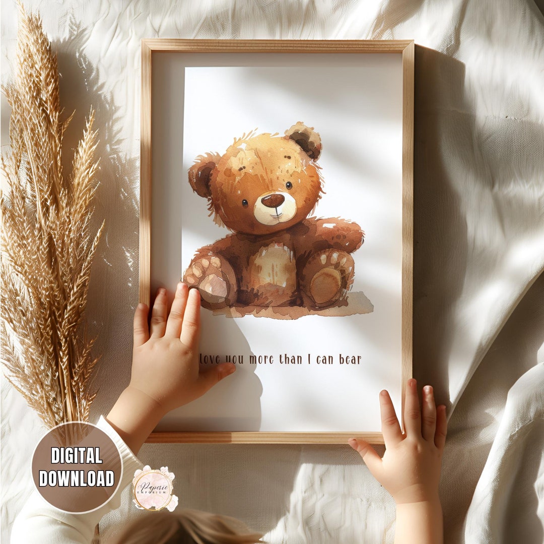 Scruffy Teddy Bear Nursery Wall Art, Brown Teddy Bear Kid's Room Decor ...