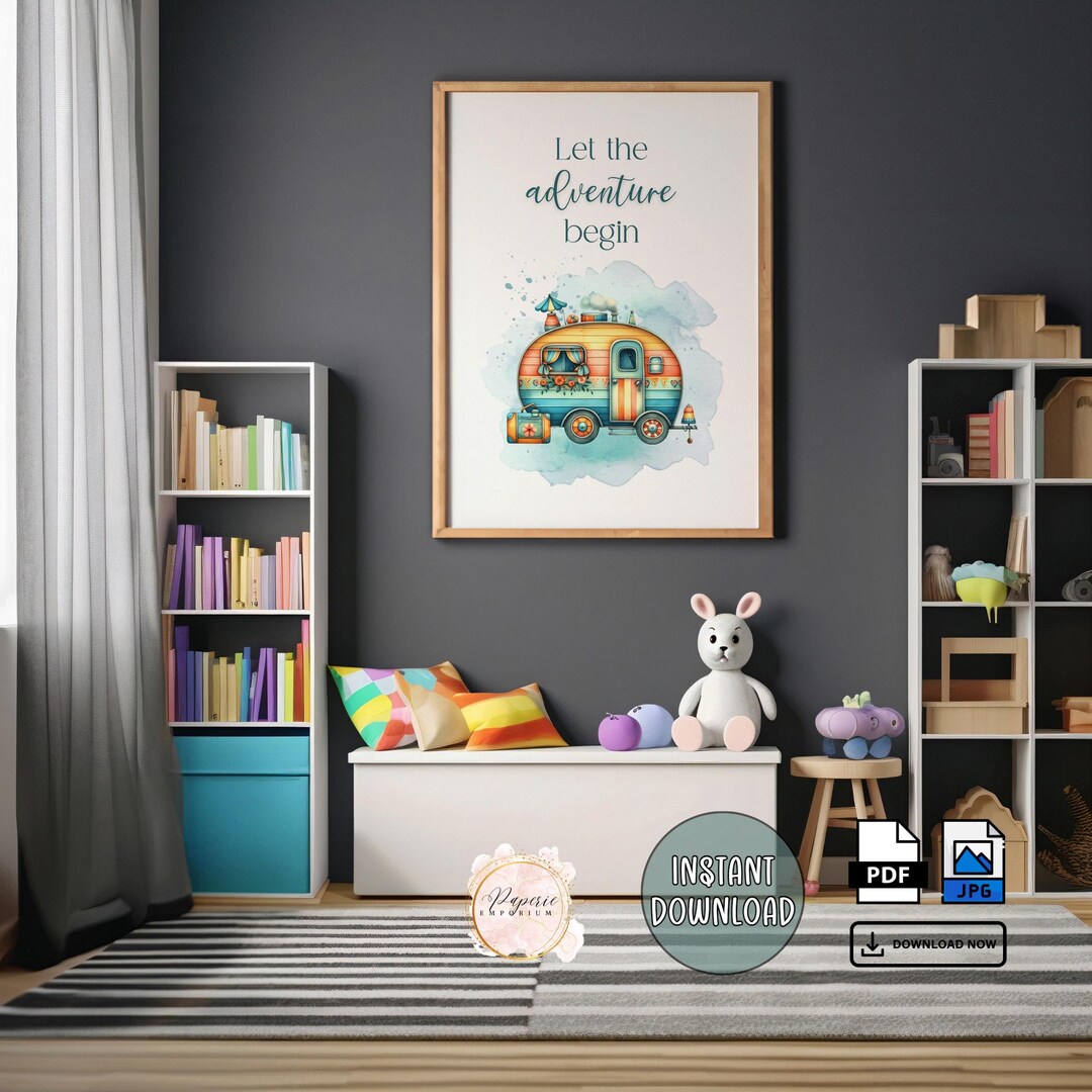 Adventure Awaits - Cute Camper Digital Wall Art for Kids Room or ...