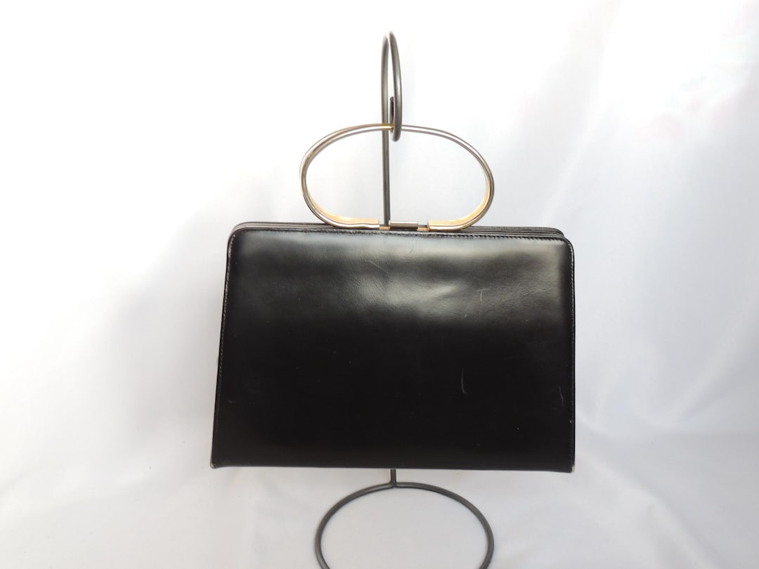 Vintage Dofan Elegant Structured French Black Leather MCM Mid Century ...