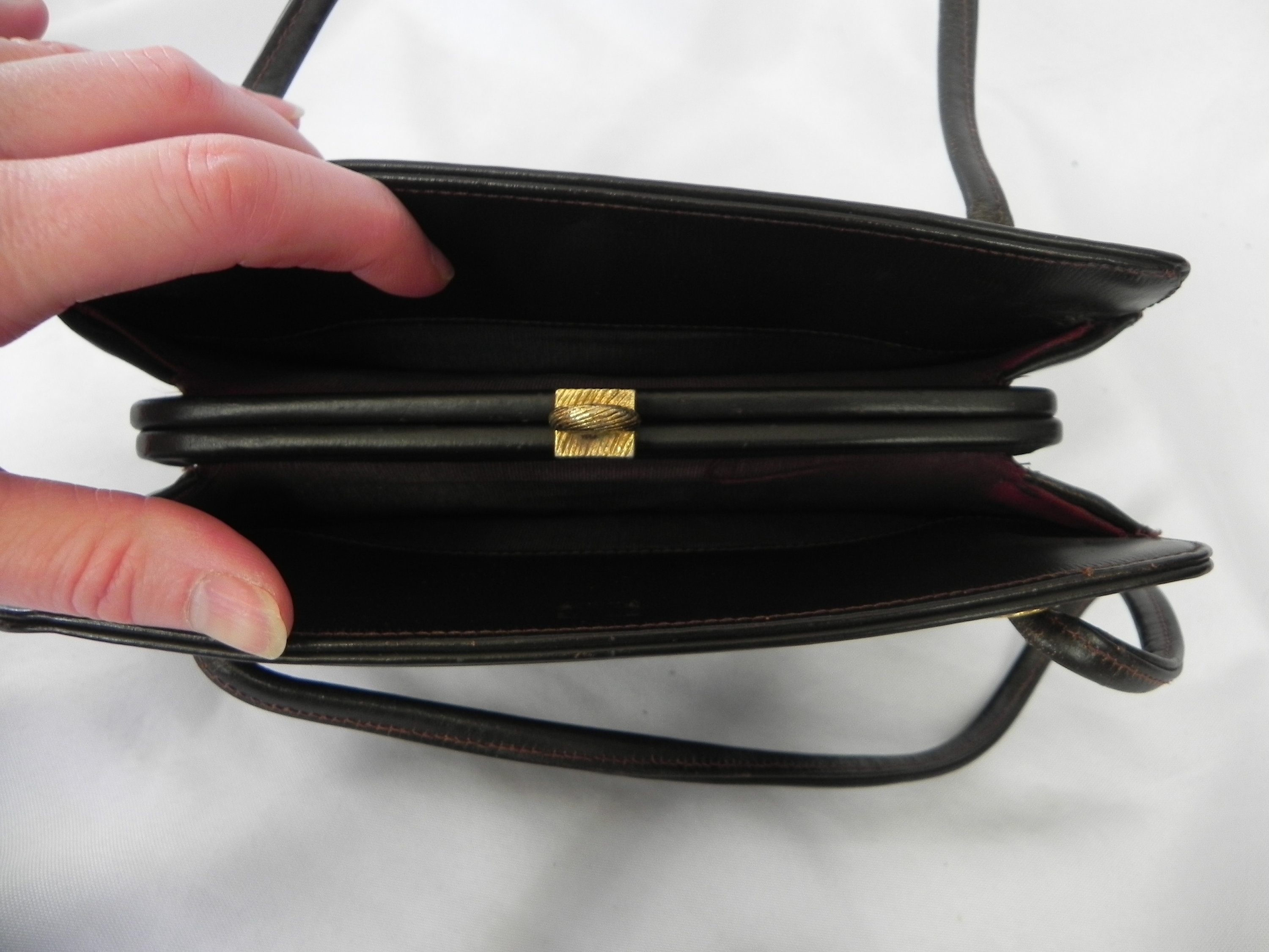 Small Brown Leather Three Compartment Handbag Purse - Etsy