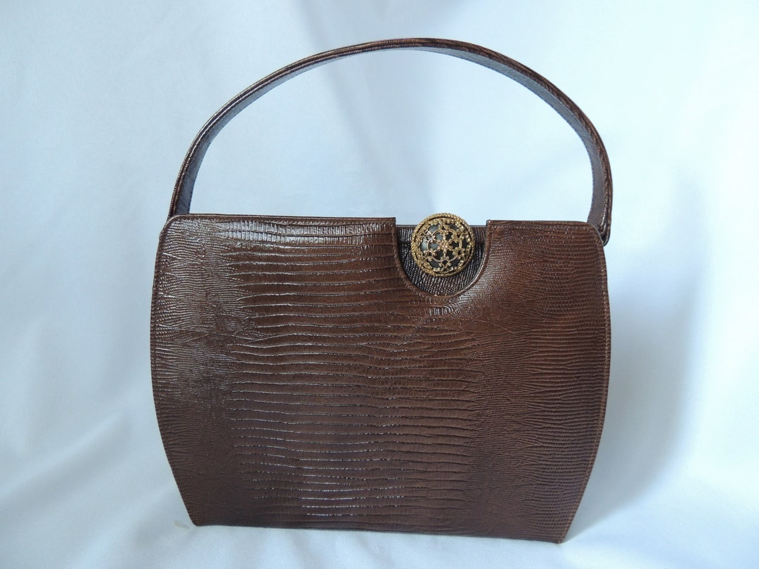Vintage Brown Reptile Lizard Embossed Leather Mid-century Modern MCM ...