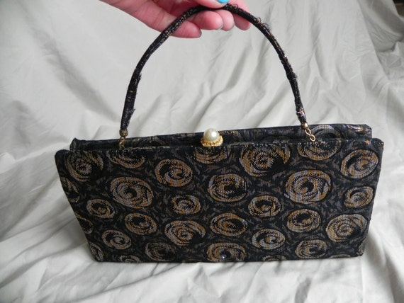 Black Silver and Gold Brocade Clutch Purse Handbag Evening Bag | Etsy