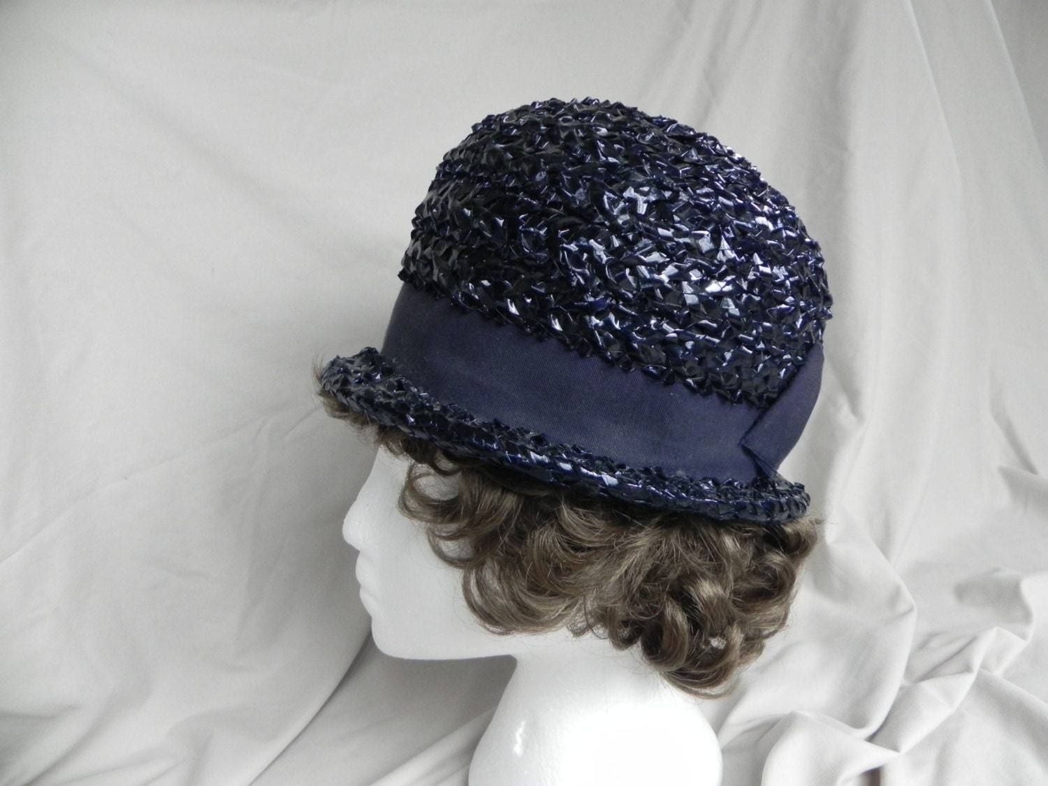 Navy Blue Cello Weave Bowler Hat Derby Hat Dress Hat Church Hat With ...