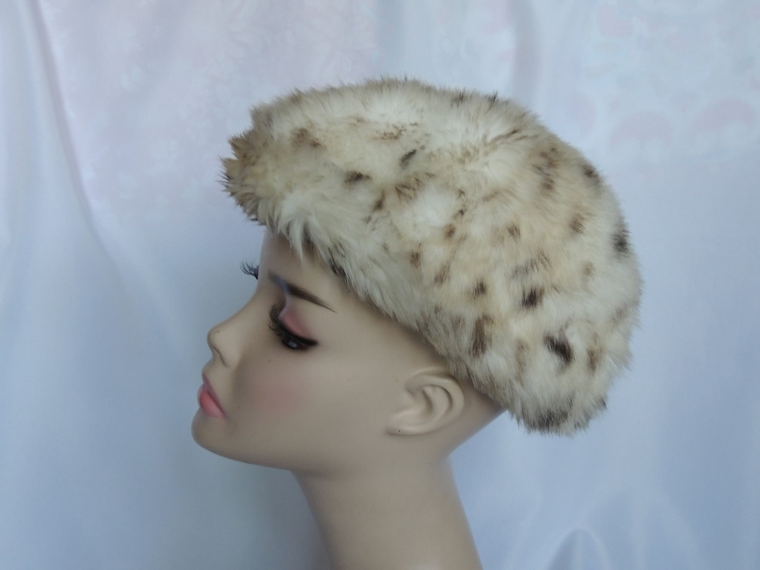 Vintage off White Faux Leopard Print Russian Cossack Style Hat, Faux ...