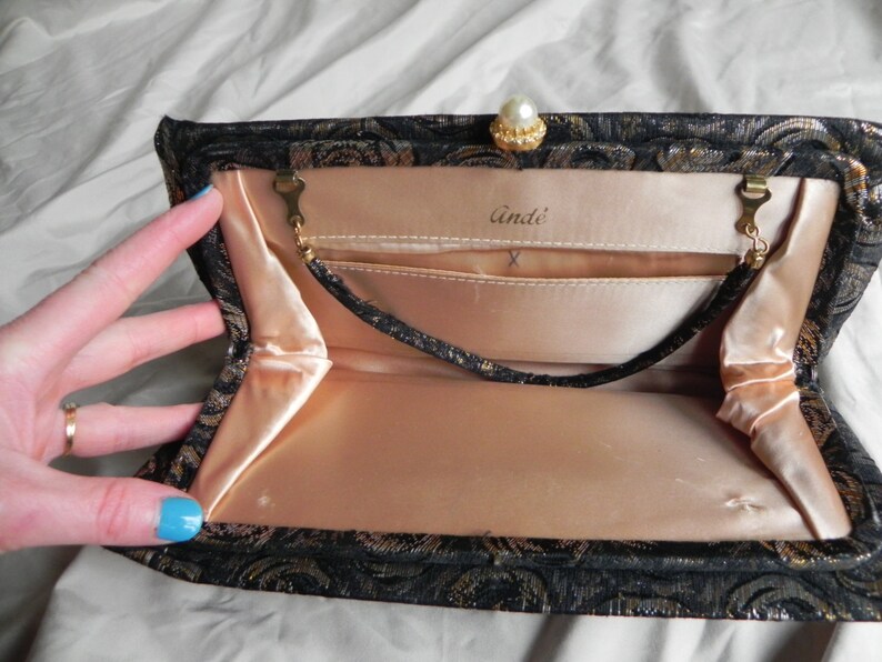 Black Silver and Gold Brocade Clutch Purse Handbag Evening Bag - Etsy