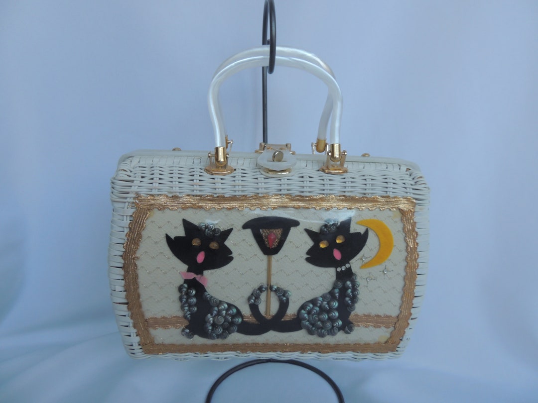 Vintage White Wicker White Straw Purse Handbag Cat Lady Purse Princess ...