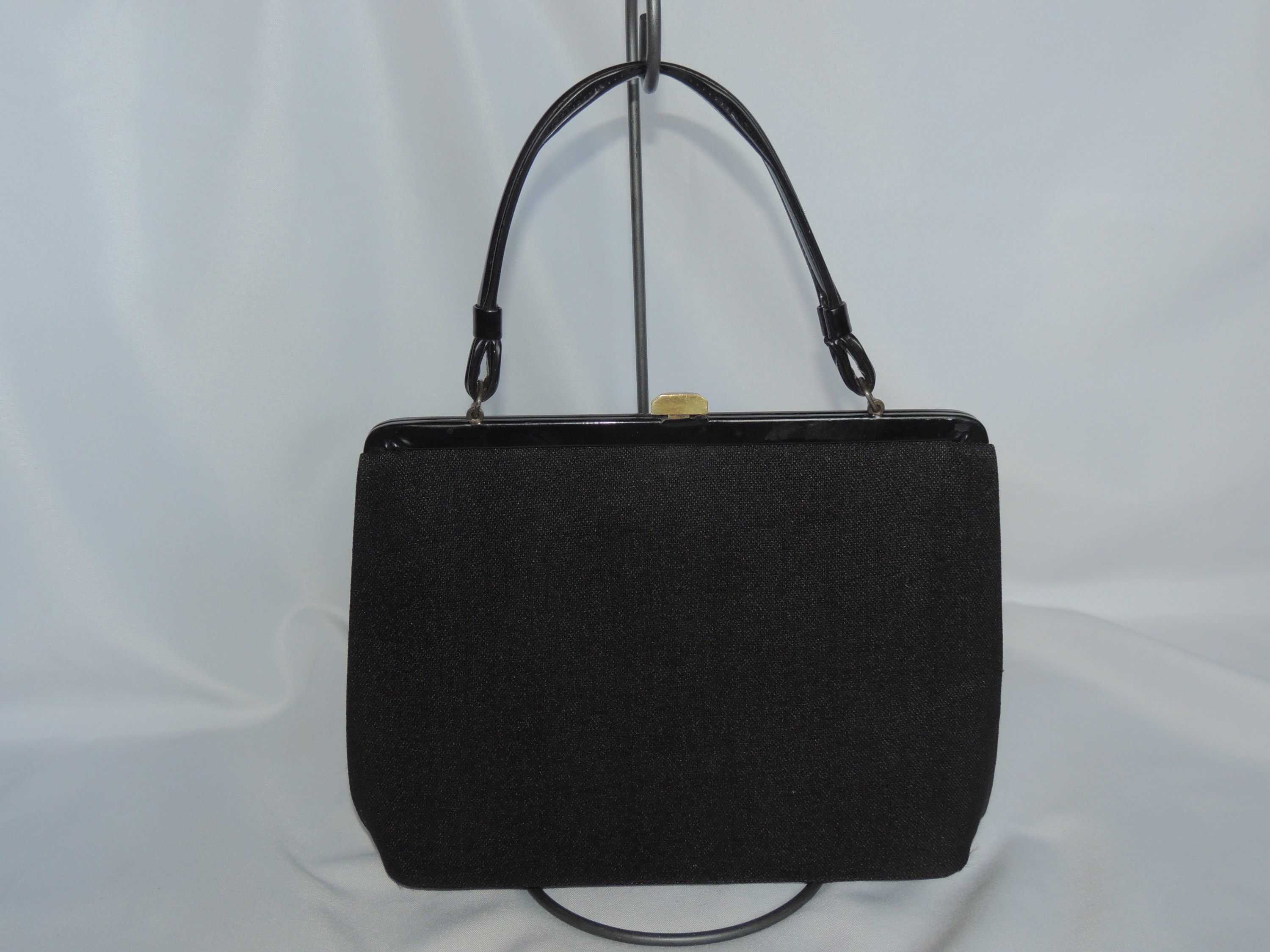 Vintage Black Soure' Nylon Weave Fabric Handbag Purse Structured Bag ...