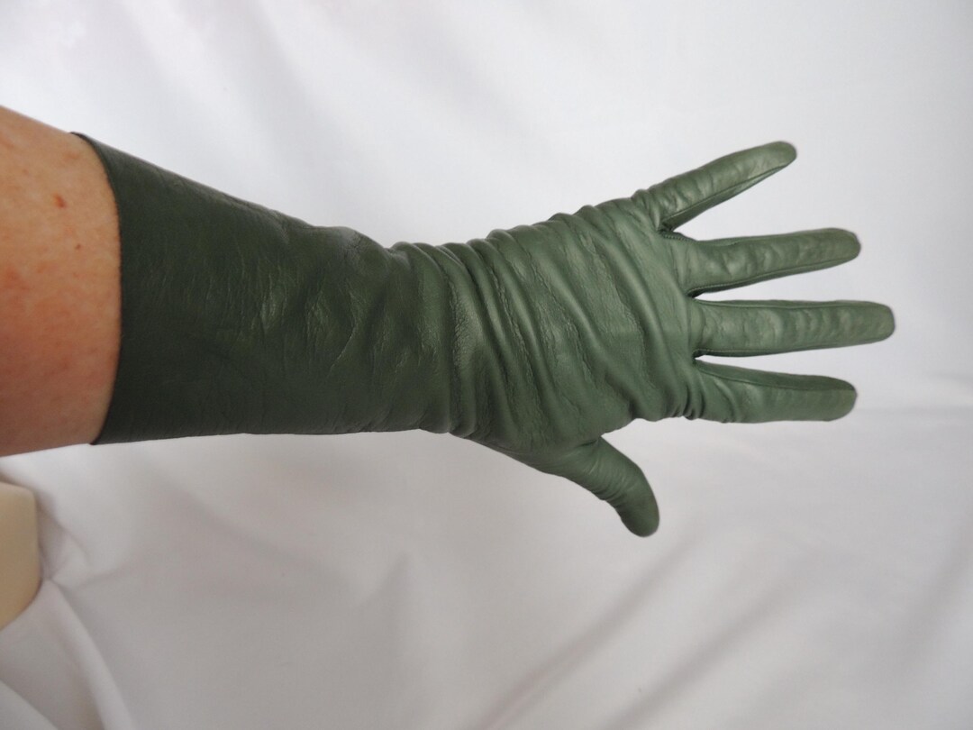 Vintage Long Green Leather Dress Gloves Formal Gloves Driving Gloves ...
