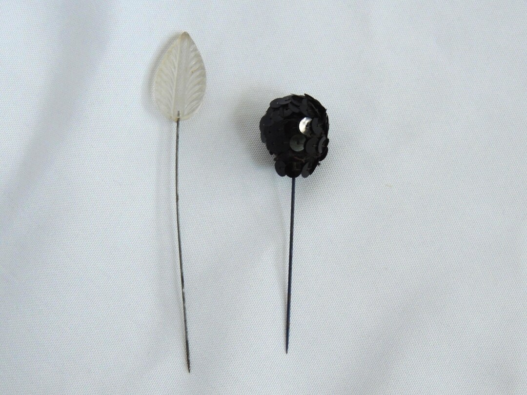 Vintage 1950's Hat Pins Set of Two Black Sequined Hat Pin Lucite Hat ...