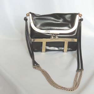 Vintage Black Vinyl 1960's Mod Purse Handbag Shoulder Bag Made in ...