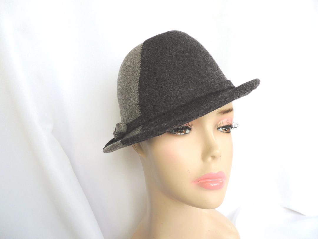 Vintage Black and Gray Wool Felt Fedora Hat Dress Hat Casual Hat Church ...
