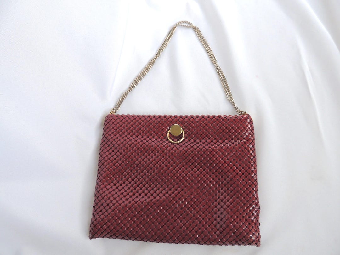 Vintage 1970's Burgundy Red Aluminum Mesh Purse Handbag Shoulder ...