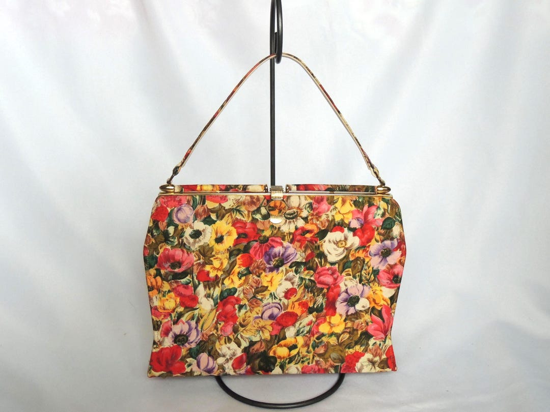 Vintage MCM Mid Century Modern Multicolored Floral Nylon Fabric Handbag ...