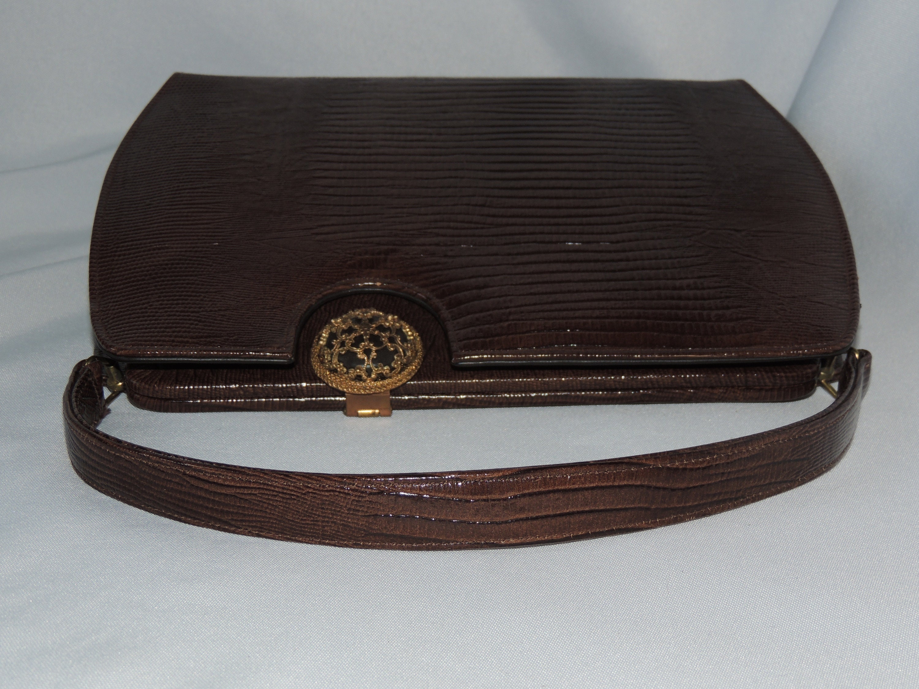 Vintage Brown Reptile Lizard Embossed Leather Mid-century Modern MCM ...