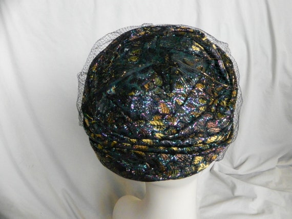 Jean Sutton Black and Metallic Gold Vintage Pillbox H… - Gem