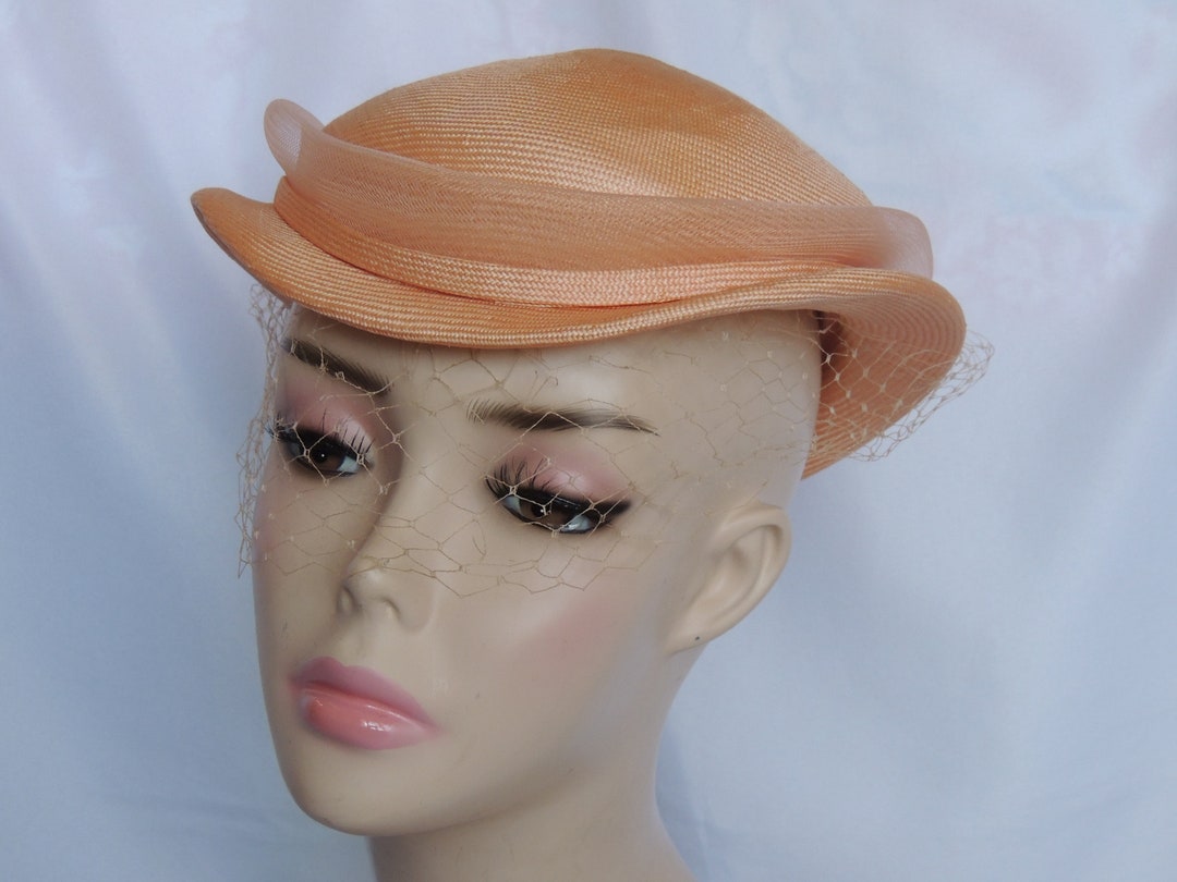 Vintage Peach Colored Straw Hat Faux Straw Hat Dress Hat Church Hat ...