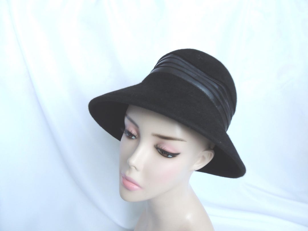 Vintage Frank Olive Black Wool Felt Asymmetrical Bucket Hat by Gabriel ...