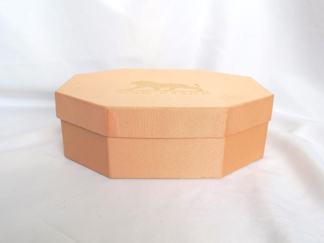 MGM Grand Octagon Box, Peach Silk Faille Fabric, Gold Logo Storage ...