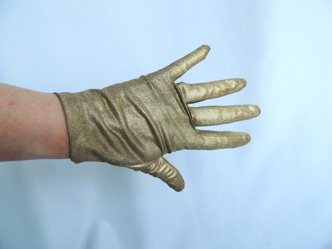 Vintage Short Gold Metallic Nylon Gloves Dress Gloves Wedding Gloves ...