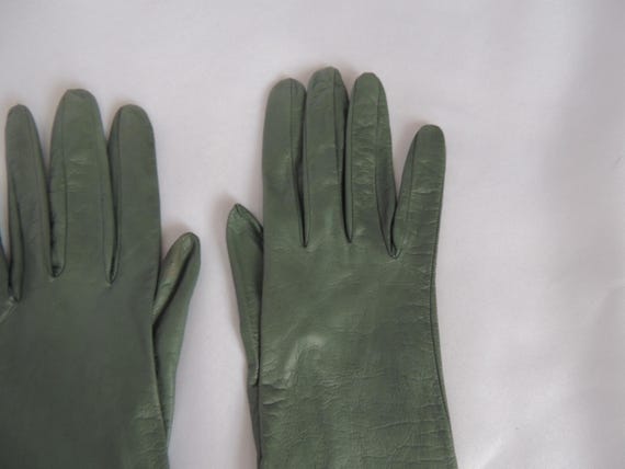 Vintage Long Green Leather Dress Gloves Formal Gloves… - Gem