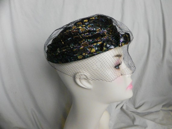 Jean Sutton Black and Metallic Gold Vintage Pillbox H… - Gem