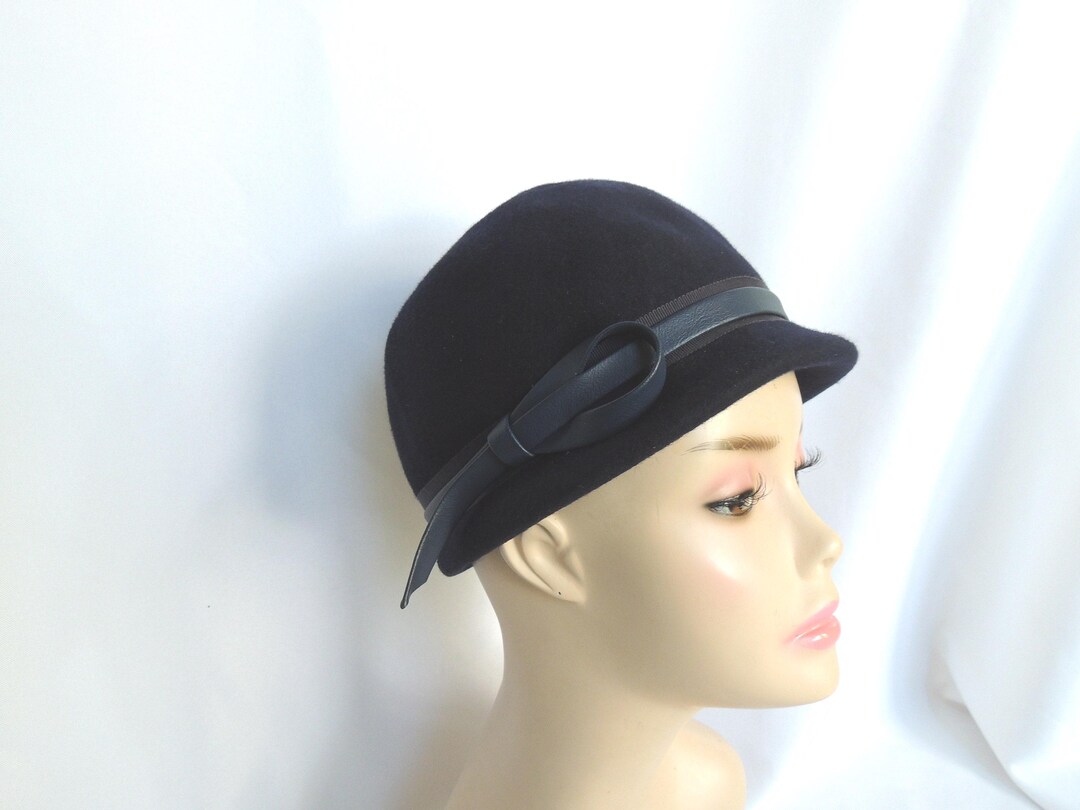 Vintage Black Wool Felt English Bobby Hat Cloche Hat Dress Hat Church ...