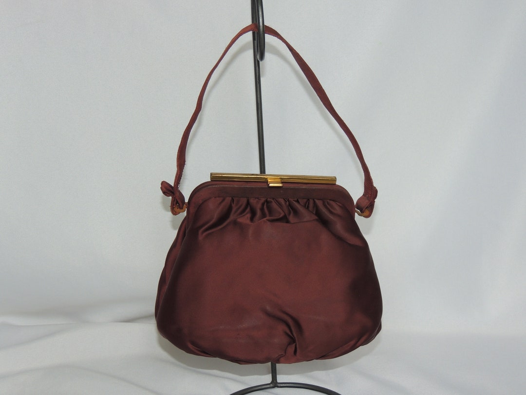 Vintage 1930's Antique Burgundy Red Silk Purse Evening Bag Handbag by ...