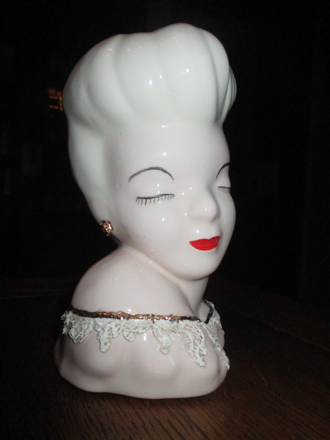 Rare Glamour Girl Lady Head Vase GOLD & White Spaghetti - Etsy
