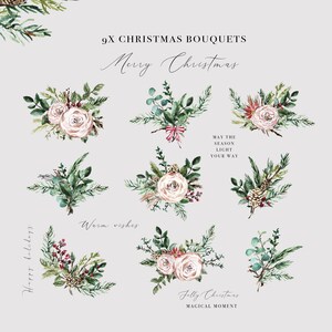Christmas Watercolor Floral Clipart Christmas Wreath Clipart ...