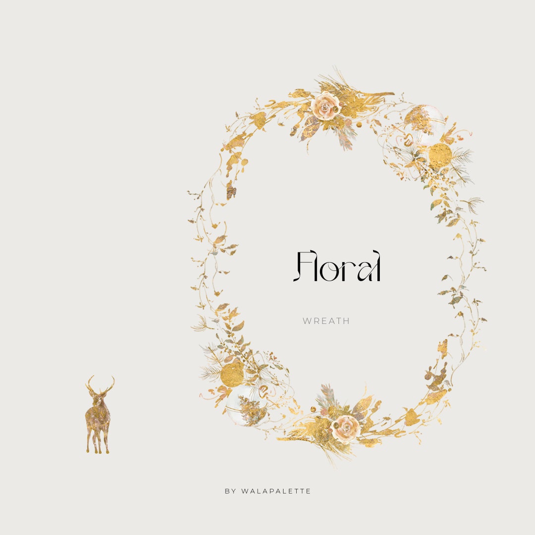 Christmas Wreath Clipart Deer Clipart Gold Wreath PNG Winter Clipart ...