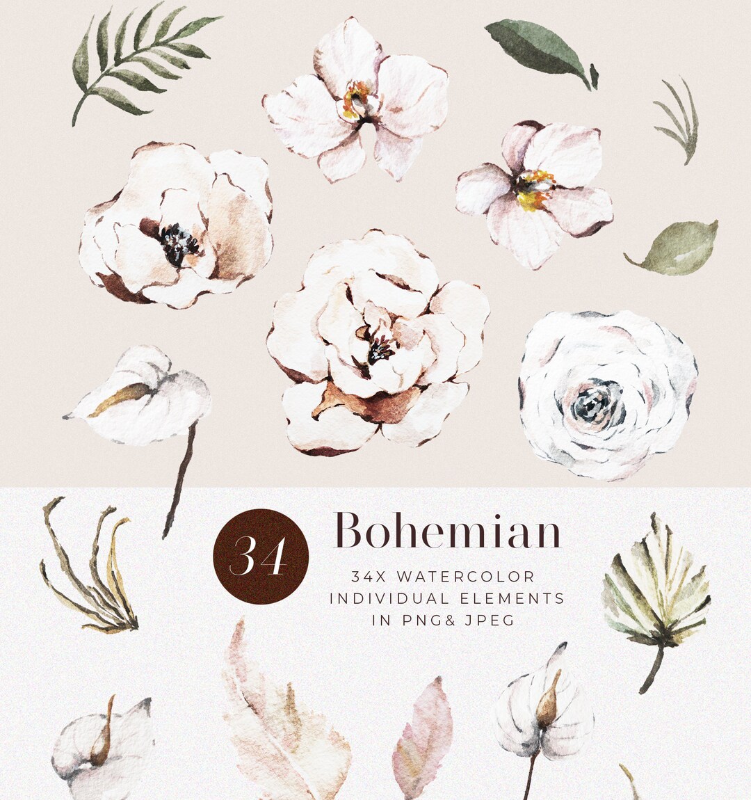 Boho Watercolor Elements Clipart Watercolor Clipart Digital Clipart ...