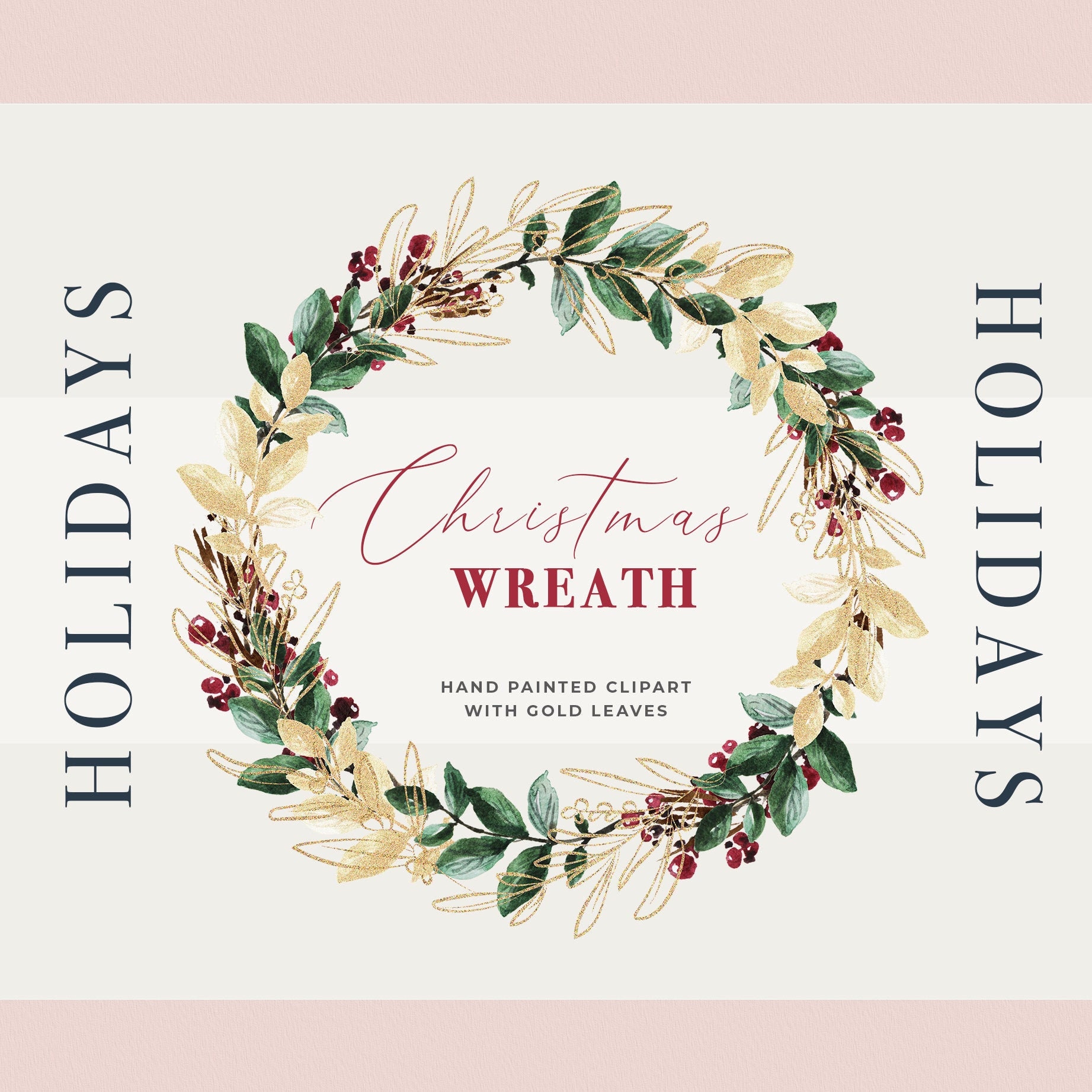 Christmas Wreath Clipart Floral Frame Clipart Gold Border - Etsy