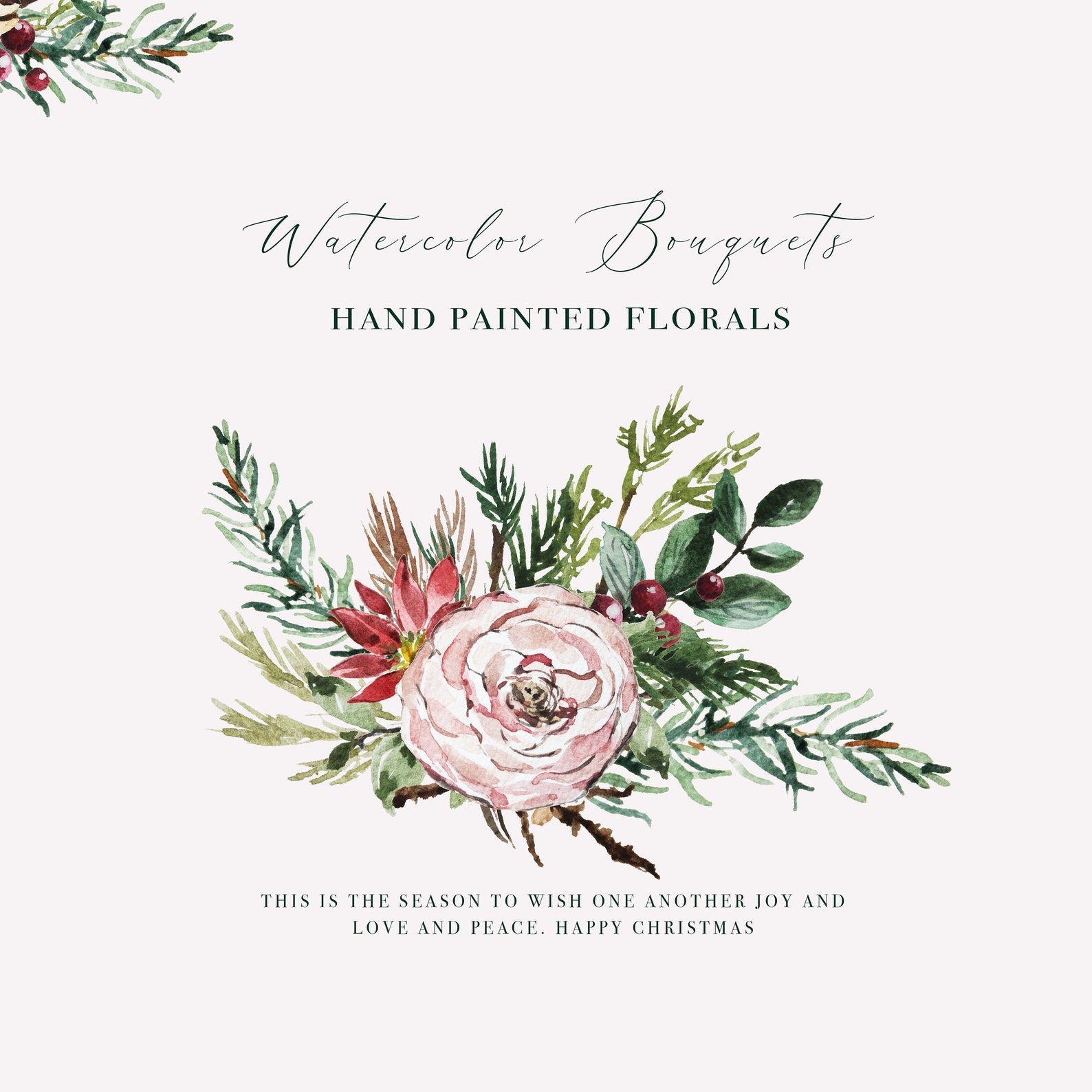 Christmas Floral Clipart Watercolour Christmas Greenery PNG Festive ...