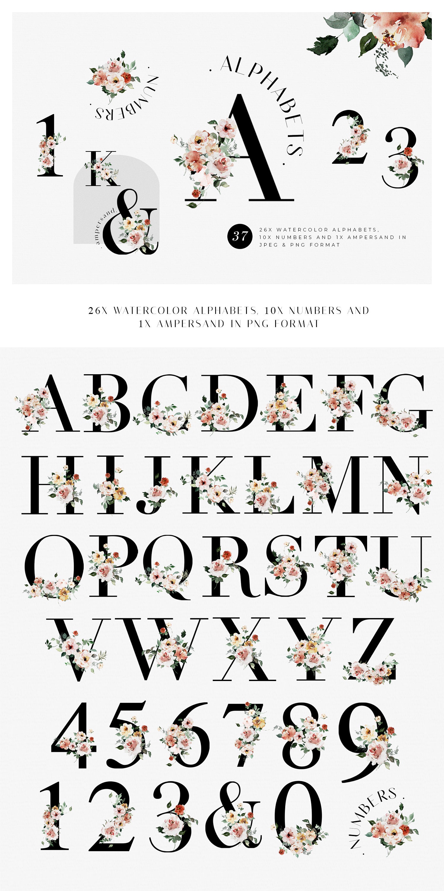 Alphabet Clipart Watercolor Alphabet Letters Clipart Watercolor Floral ...