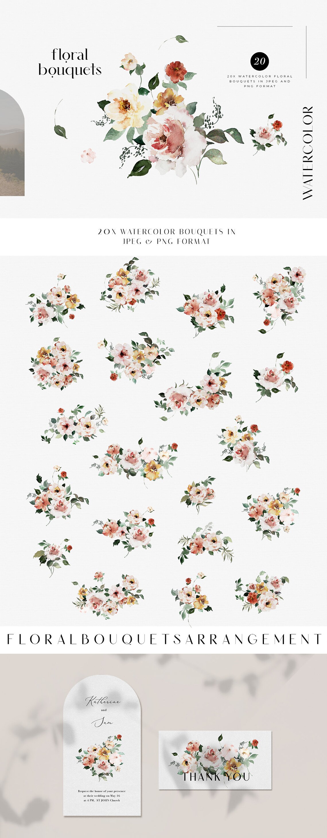 Watercolor Floral Bouquets Watercolor Clipart Summer Autumn Flowers ...