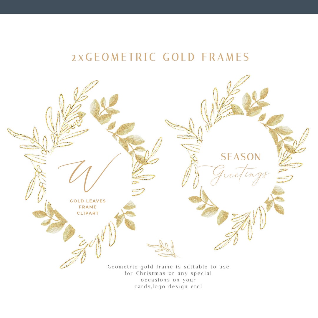 Gold Frame Clipart Geometric Gold Frame Border Leaves Wreath Gold ...