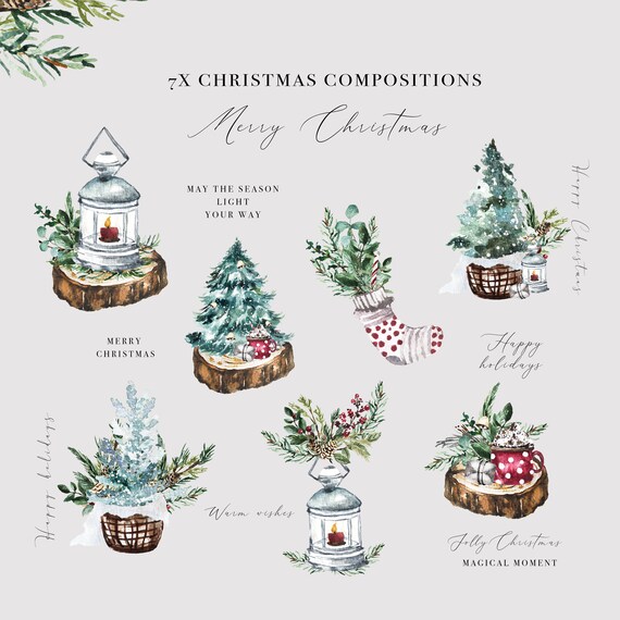 Watercolor Christmas Clipart Christmas PNG Graphics Holiday - Etsy