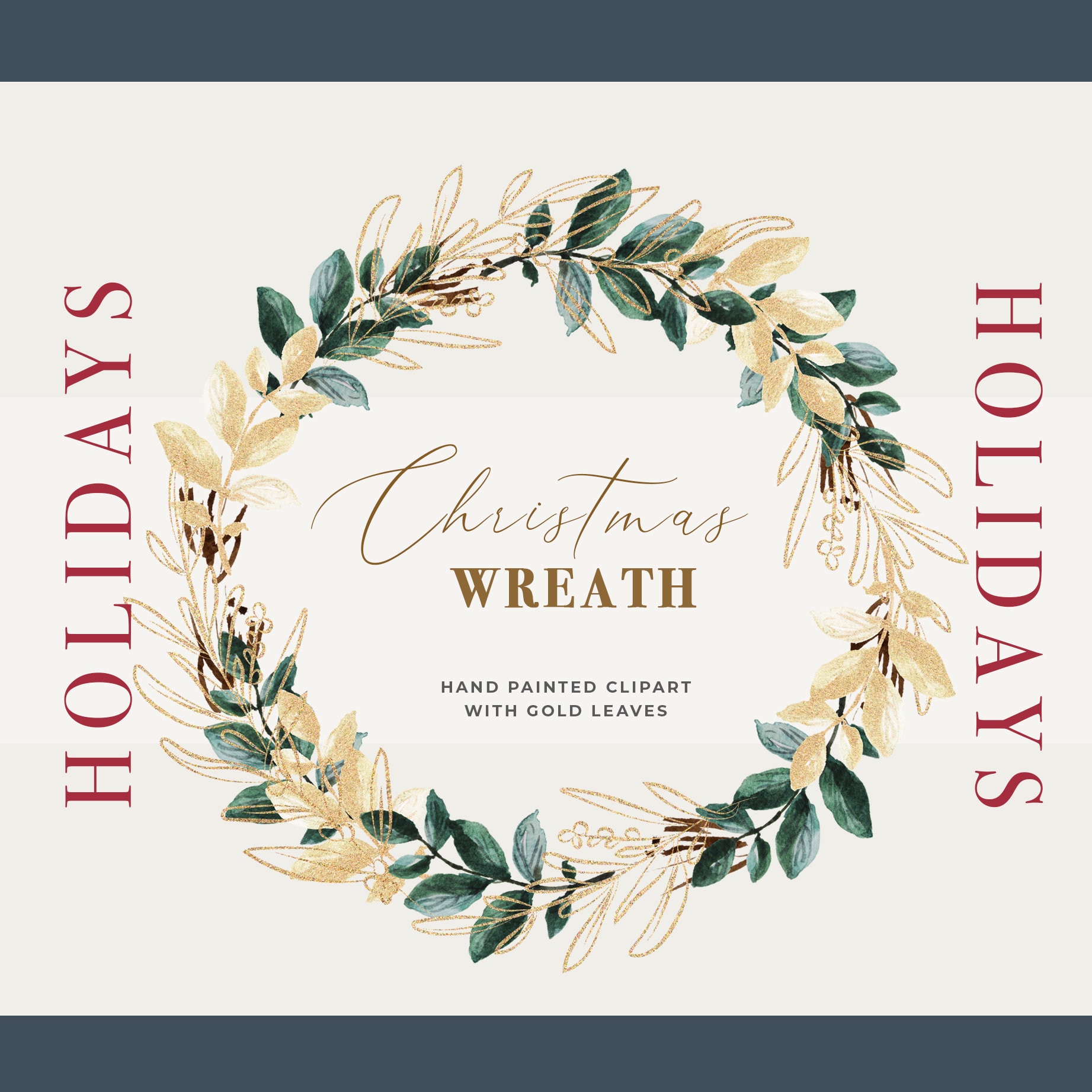 Christmas Wreath Clipart Floral Frame Clipart Gold Border - Etsy