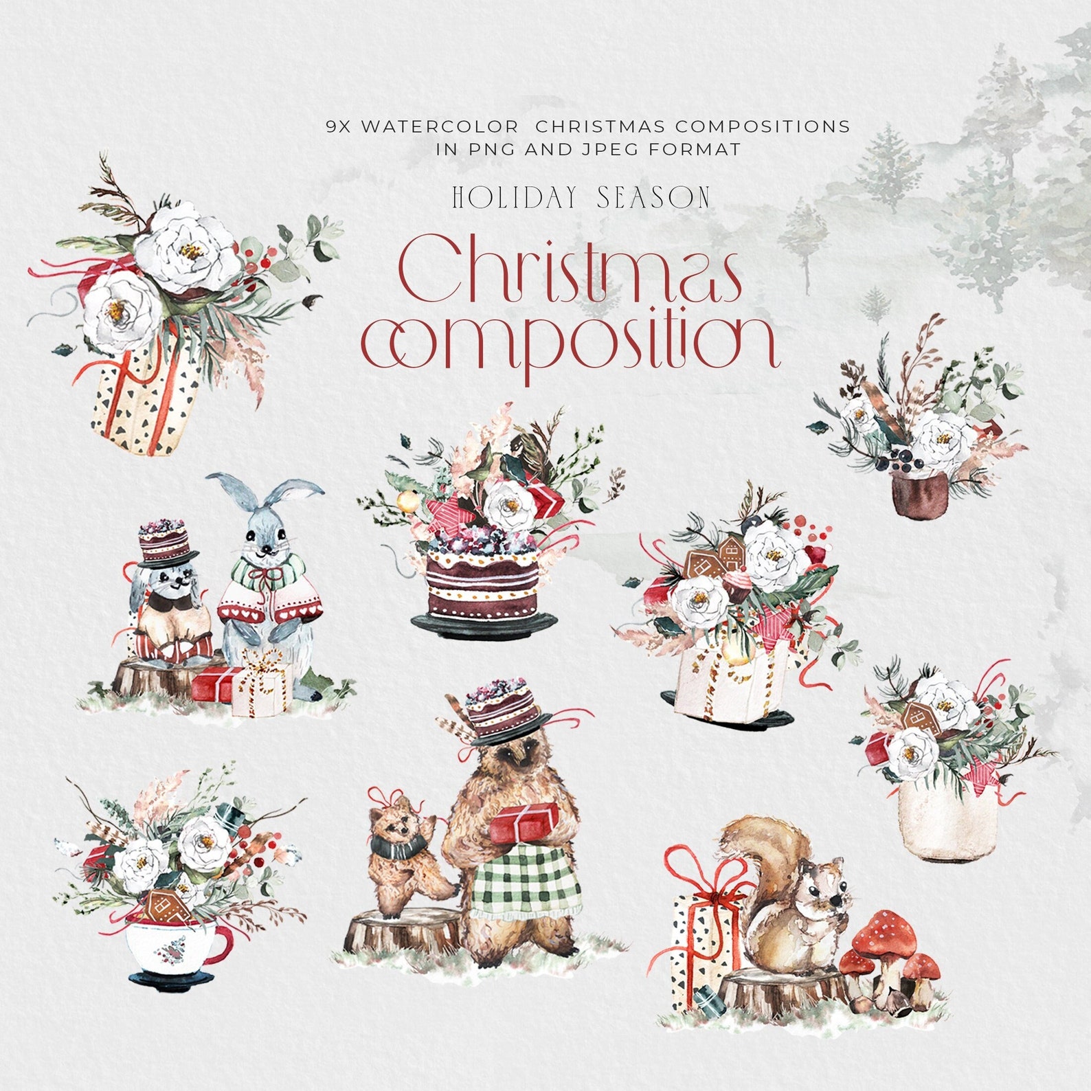 Christmas Clipart Watercolor Holiday Clipart Digital Clipart - Etsy