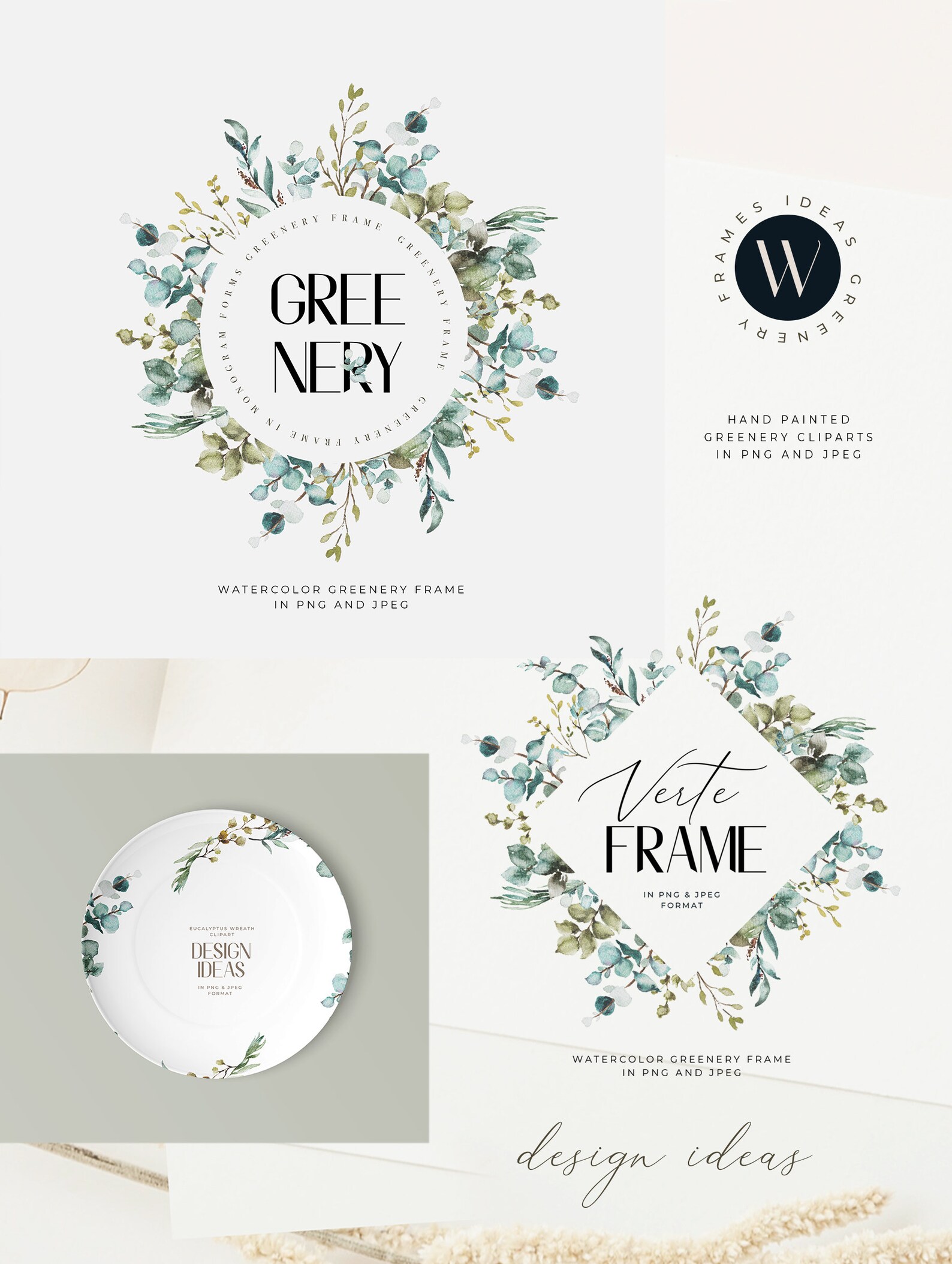 Greenery Clipart Botanical Clipart Watercolor Greenery Logo | Etsy