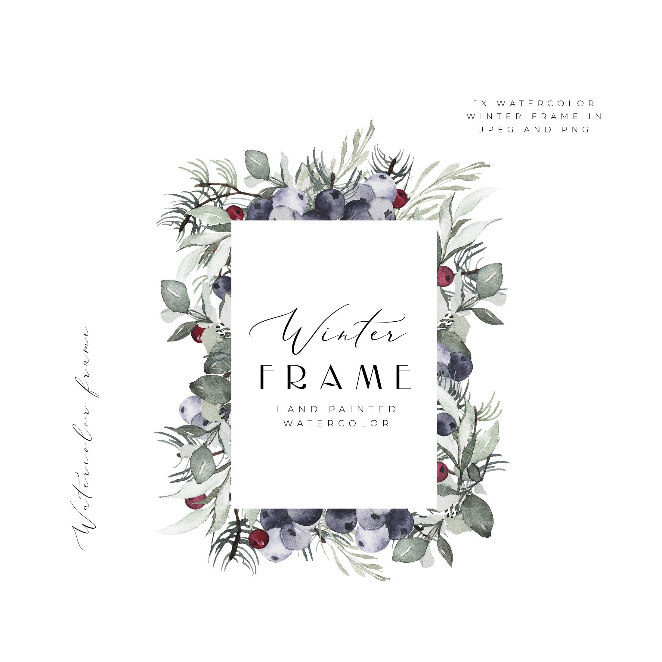 Winter Frame Clipart Floral Frame PNG Watercolor Christmas - Etsy