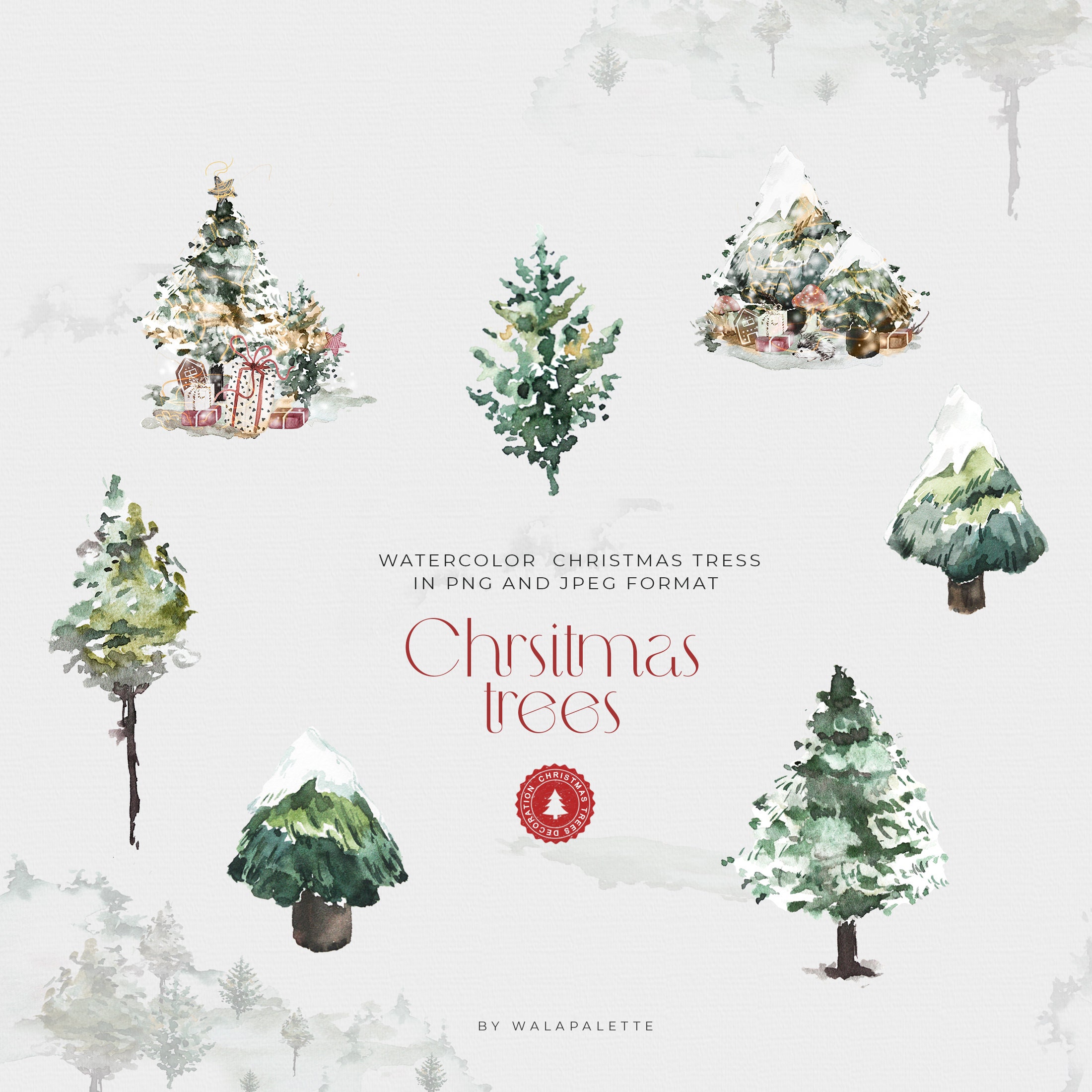 Christmas Clipart Tree Watercolor Christmas Tree PNG Winter - Etsy
